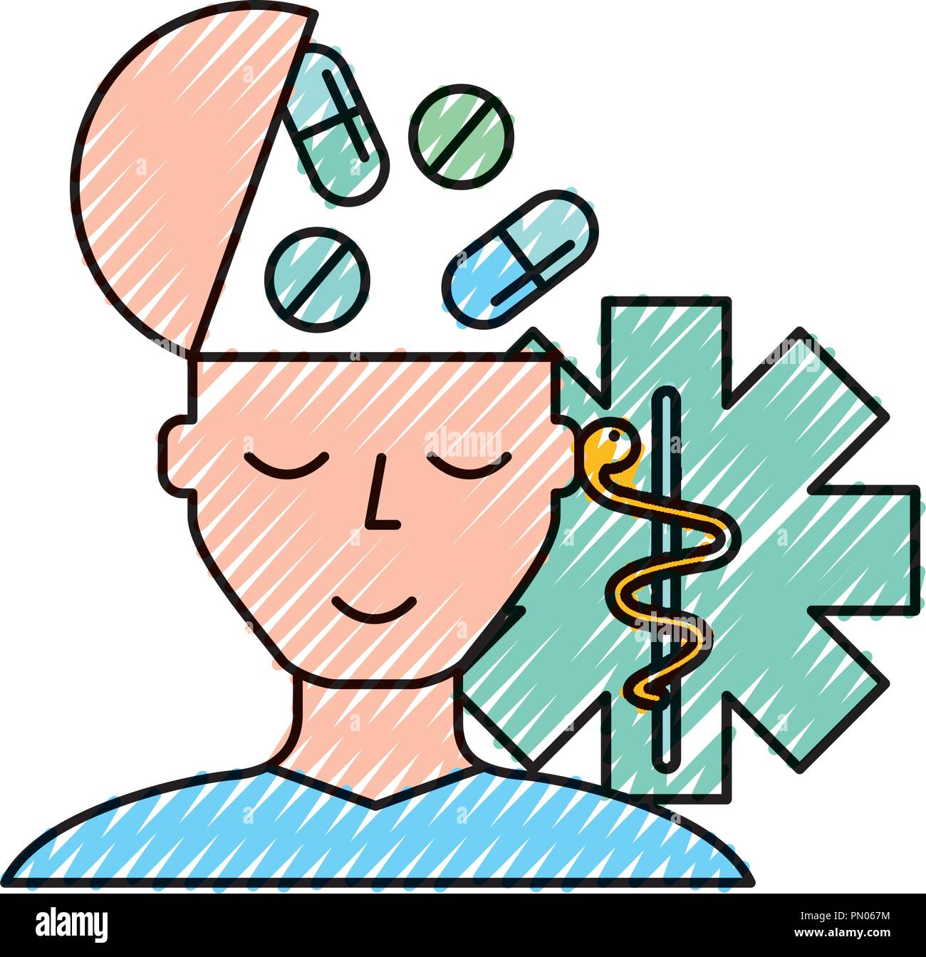patient man head with medication caduceus Stock Vector Image & Art - Alamy
