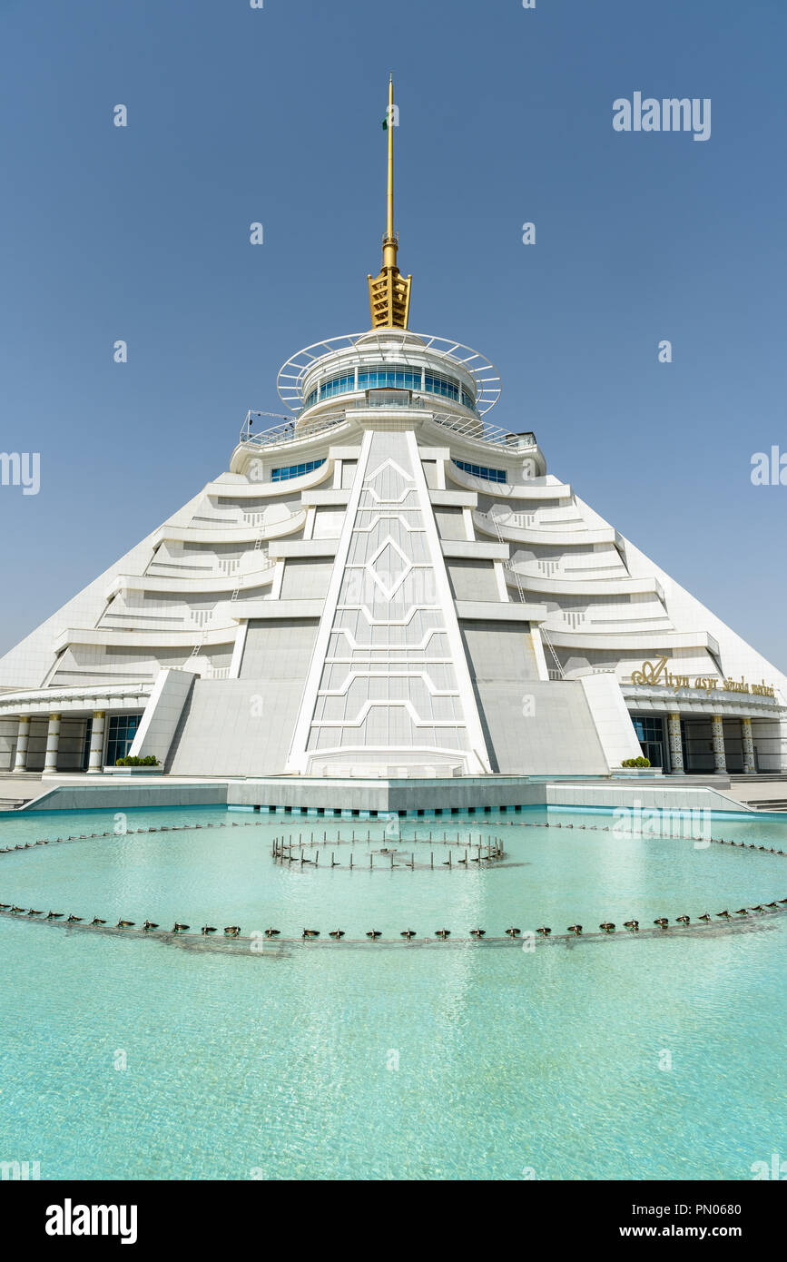 typical white marble-clad building surrounded by fountains in the ...