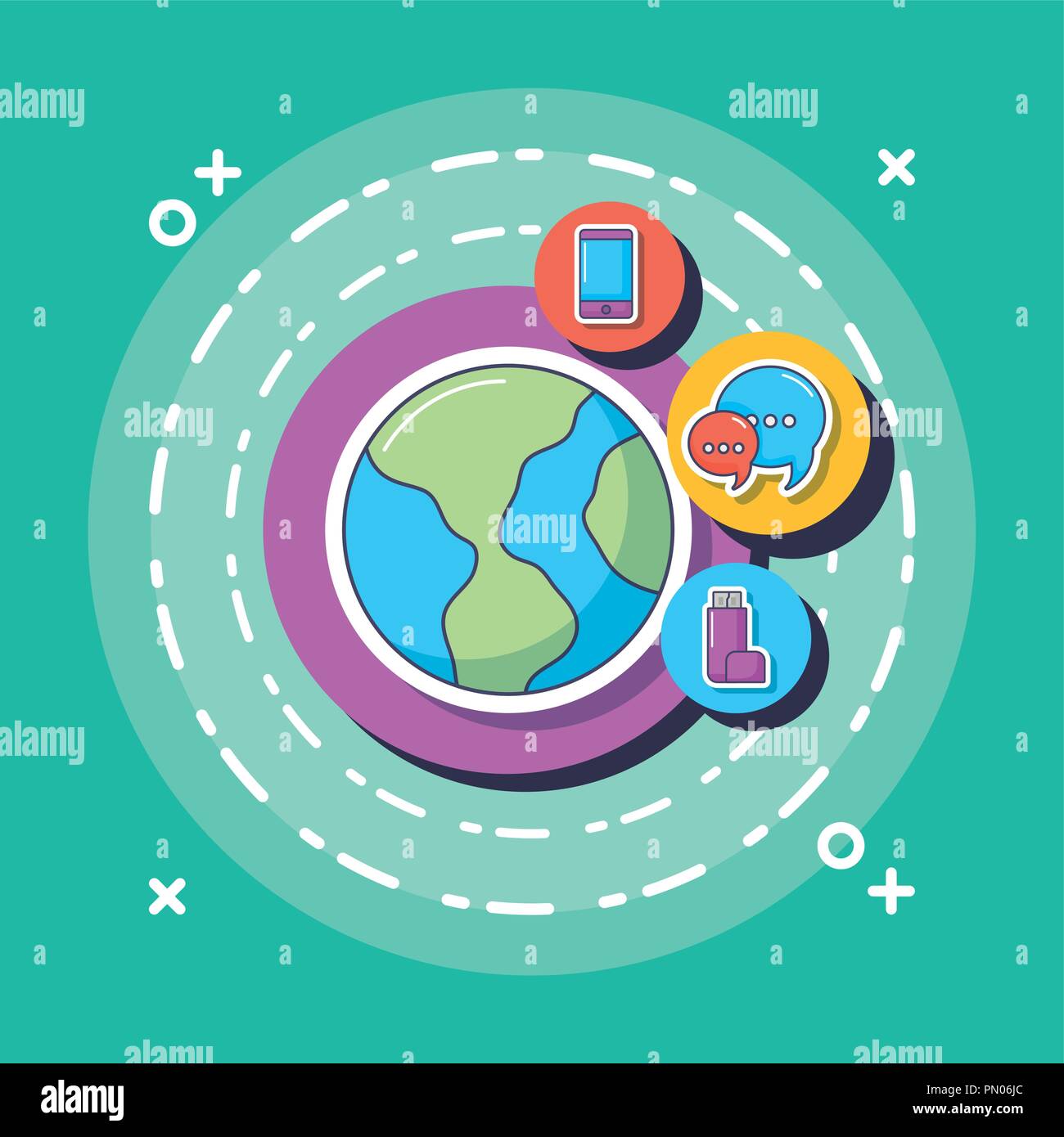 world smartphone usb speech bubble connection vector illustration Stock ...