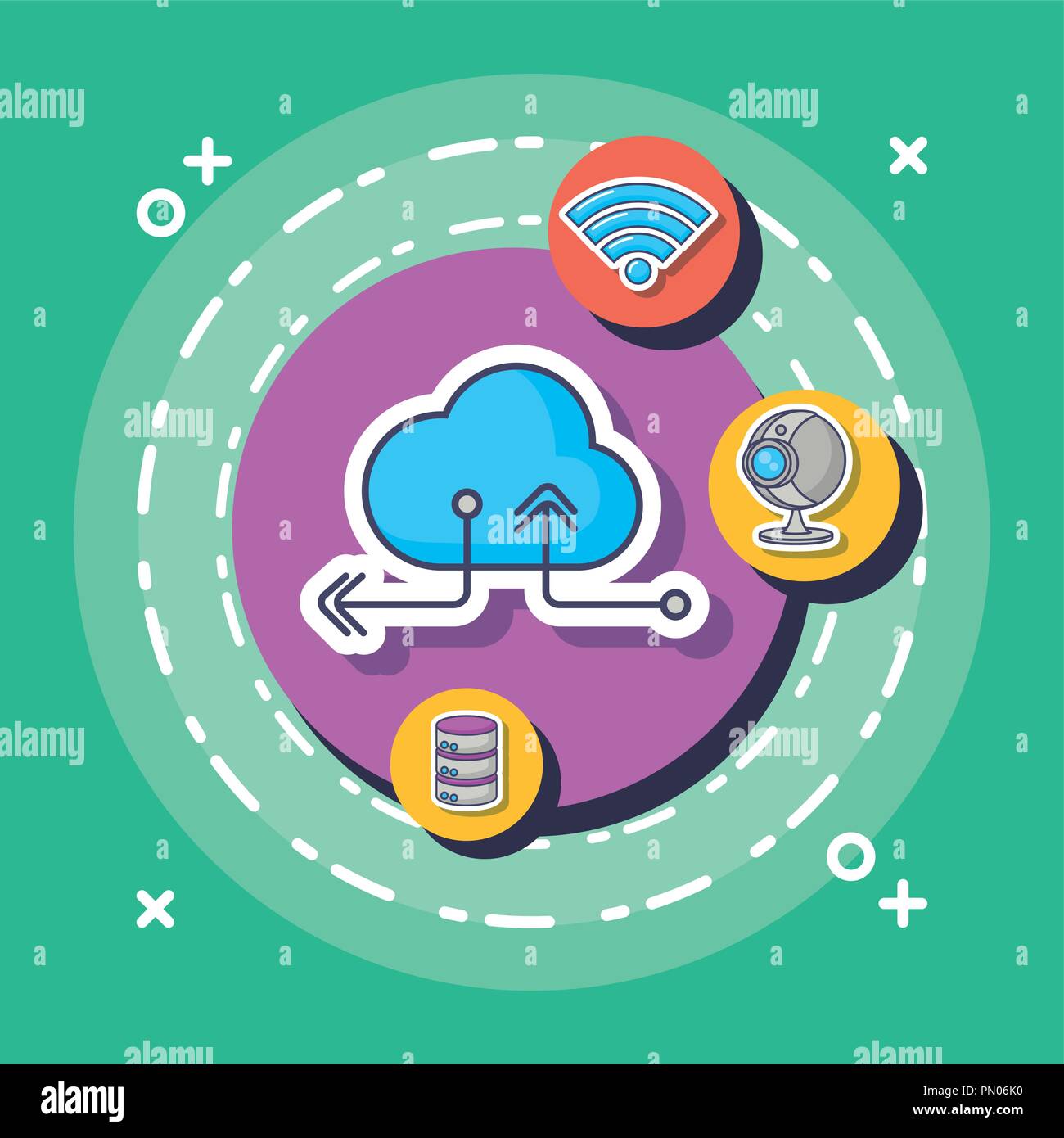 cloud computing storage database wifi webcam vector illustration Stock ...