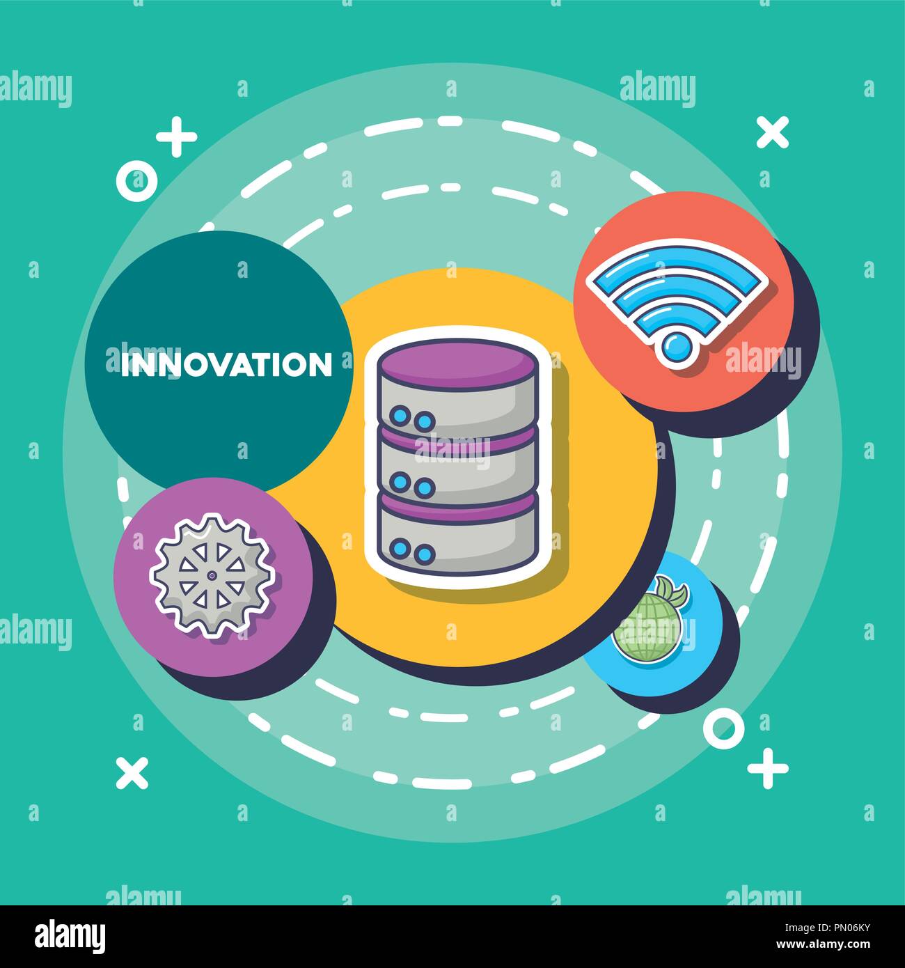 database server internet gear world innovation vector illustration ...