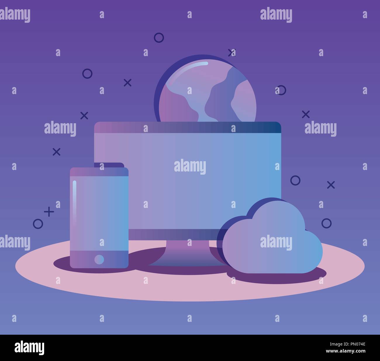 computer smartphone cloud computing world storage innovation technology vector illustration ...