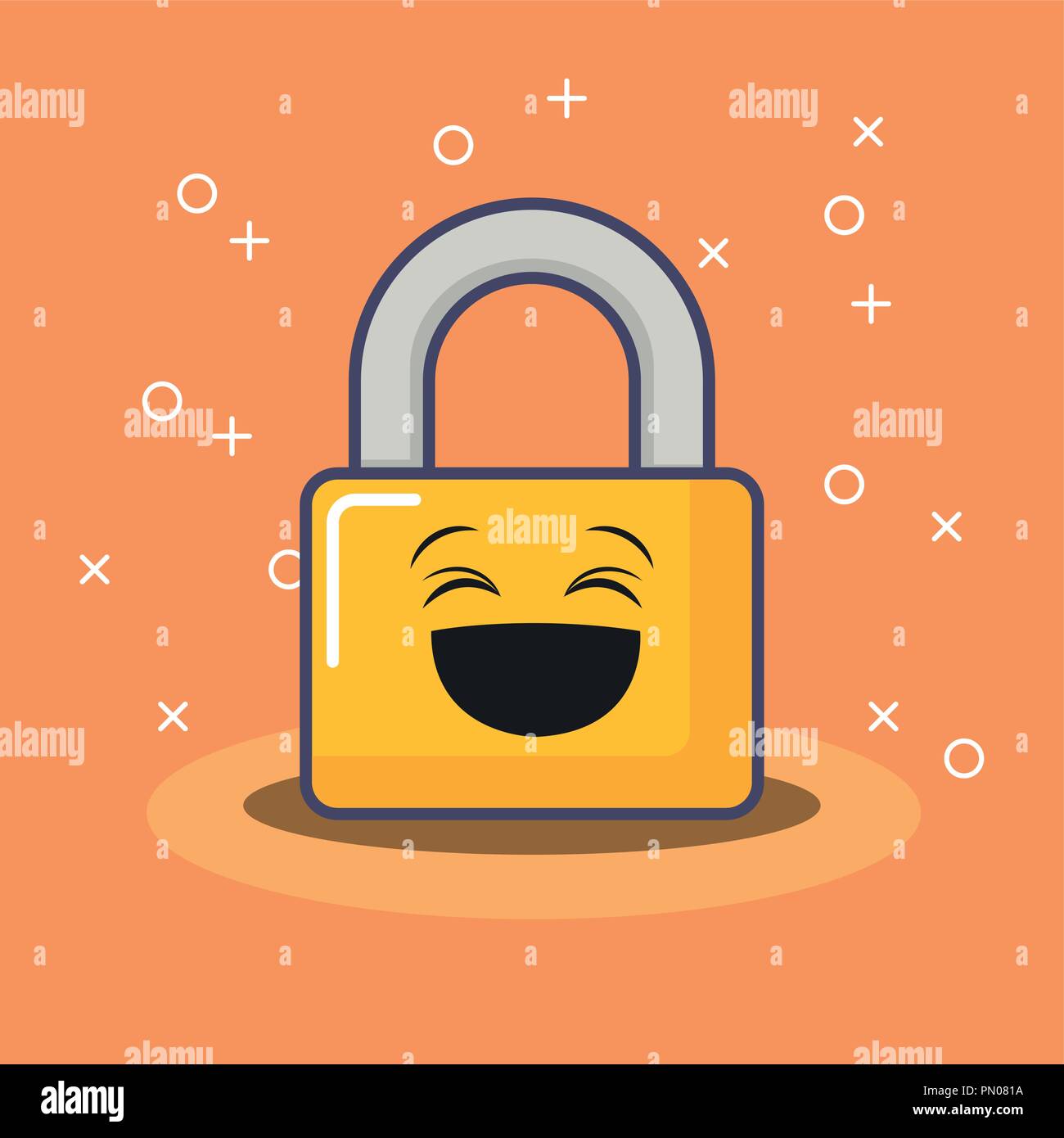 kawaii padlock security innovation technology vector illustration Stock ...