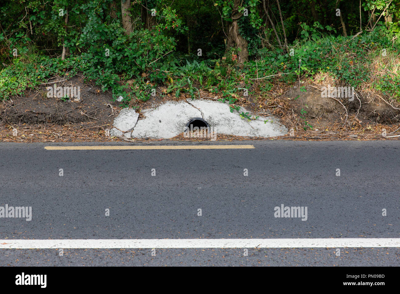 Drain culvert hole on the road side Celbridge, County Kildare, Ireland ...