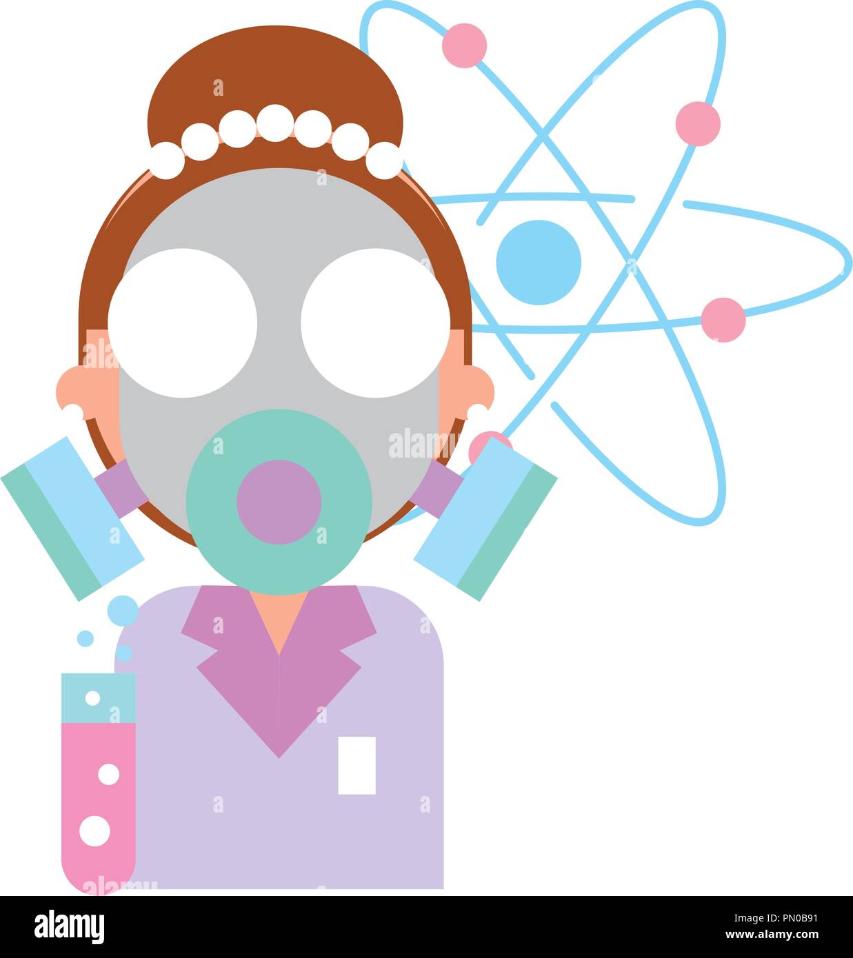 scientific woman wearing mask protection molecule chemistry laboratory ...