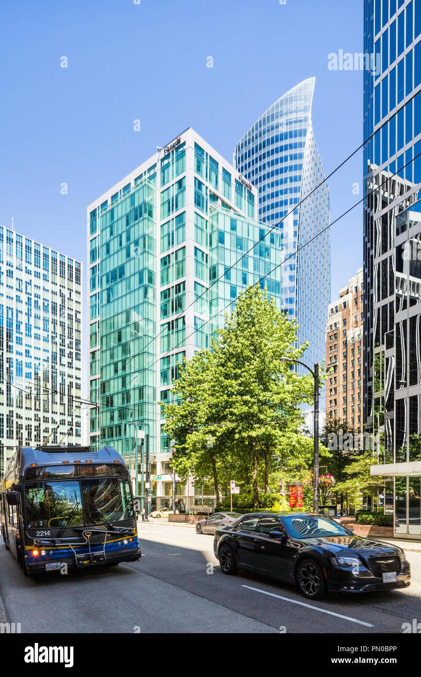 High rise modern architecture in Burrard Street in downtown Vancouver ...