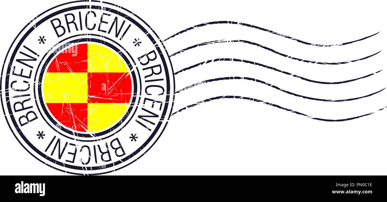 Briceni city grunge postal rubber stamp and flag on white background ...