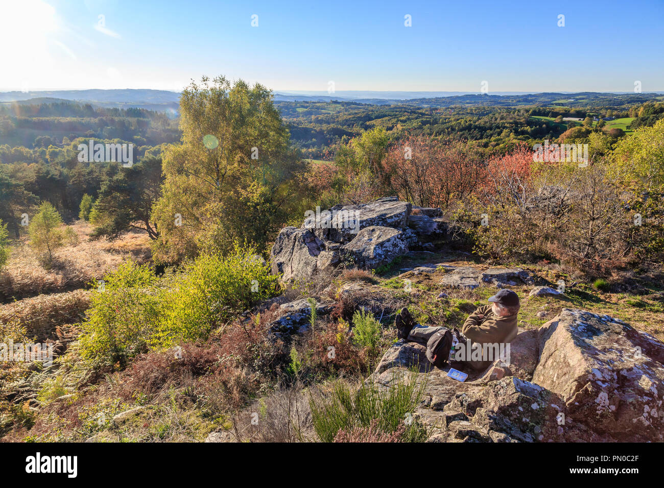 France, Correze, Albussac, the Puy de Roche de Vic, rocks and landscape ...