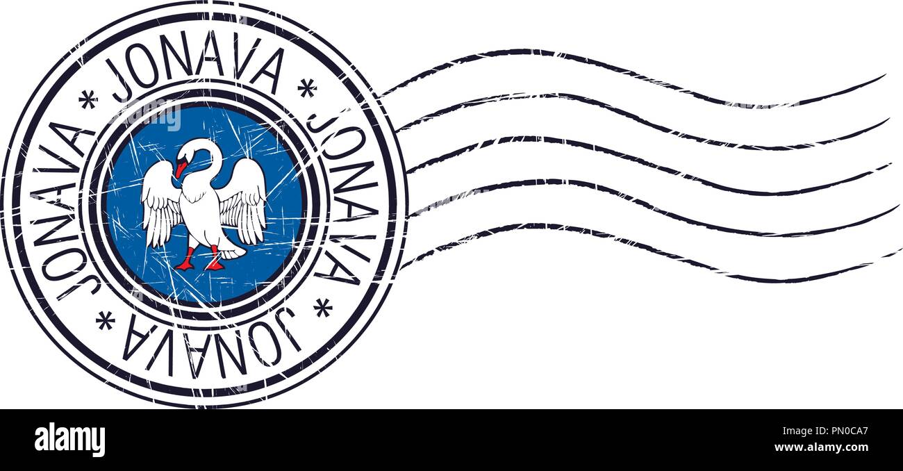 Jonava city grunge postal rubber stamp and flag on white background ...