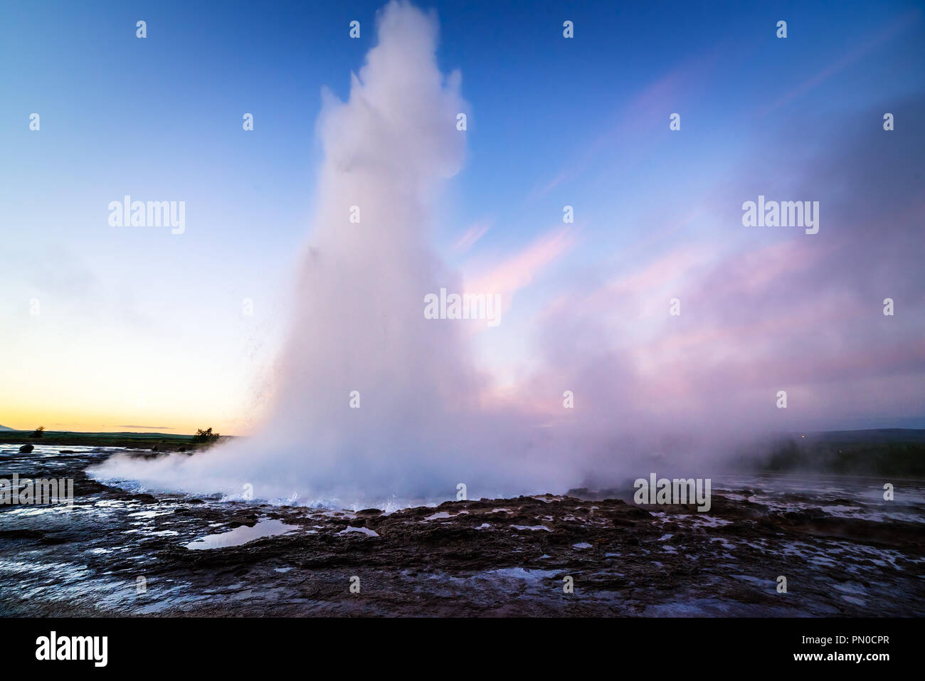 Strokkur geyser eruption. Golden circle Iceland. Famous natural and ...
