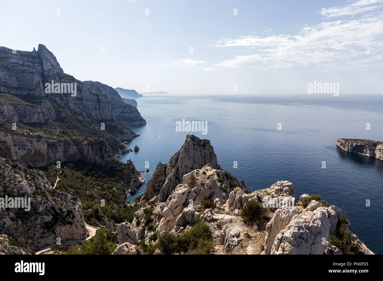 scenic landscape with beautiful calm sea and cliffs in Calanque de ...