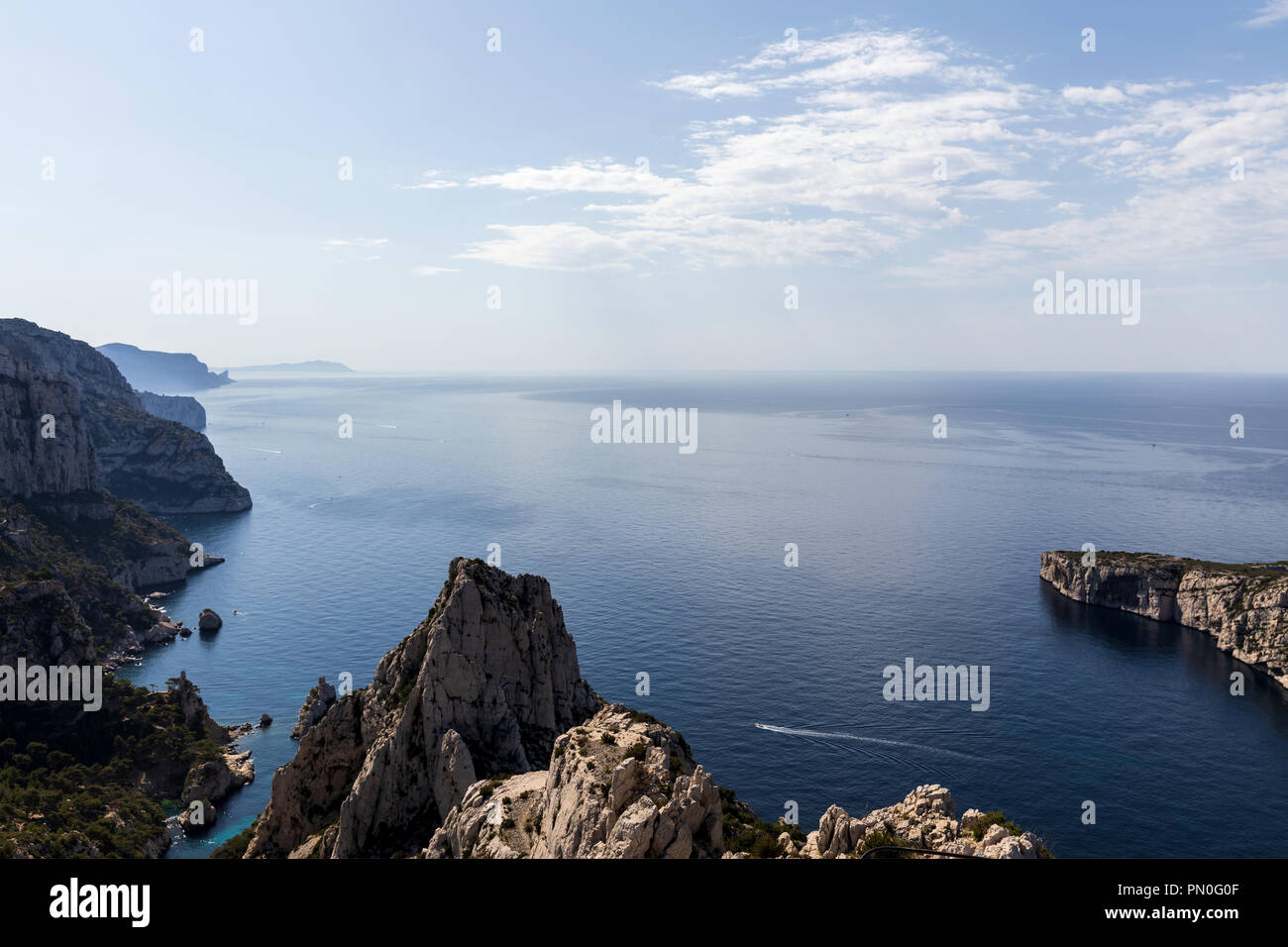 aerial view of scenic cliffs and majestic seascape in Calanques de ...
