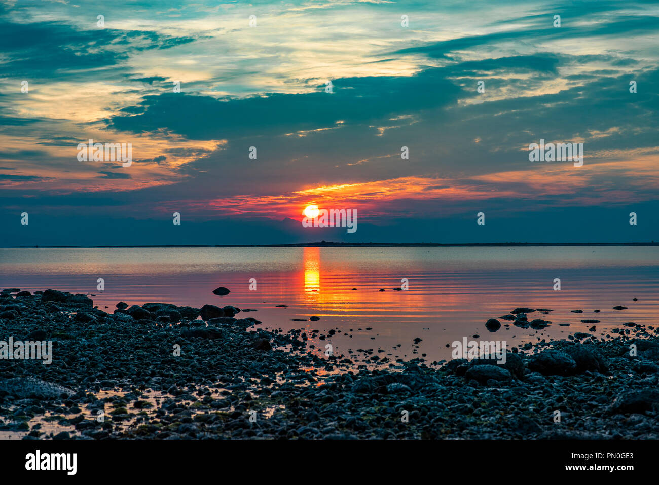 Dawn sky, sunrise, Baynes Sound, Union Bay, British Columbia, Canada ...
