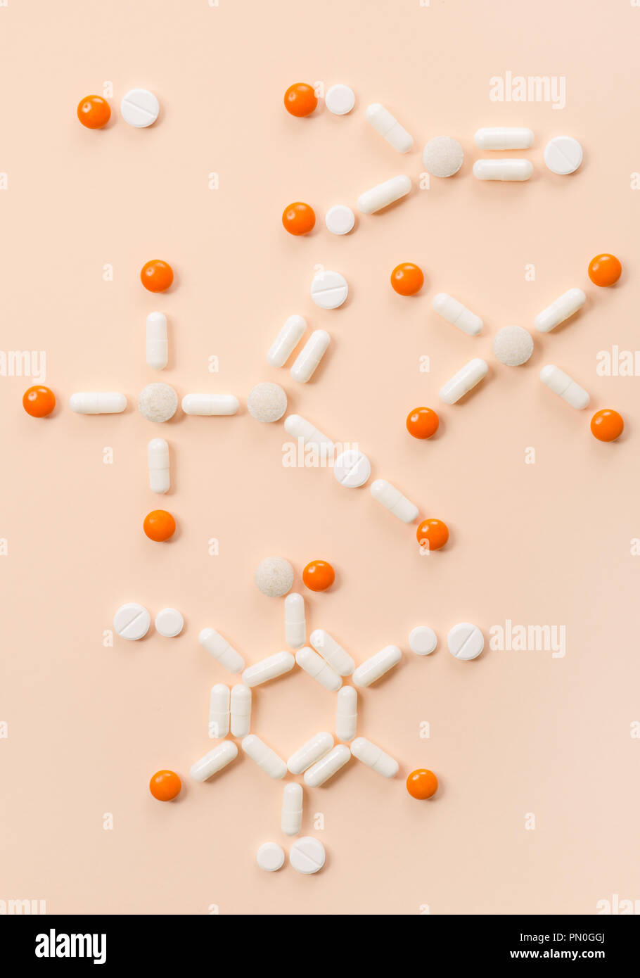Several formulas of organic chemistry from tablets and pills Stock ...