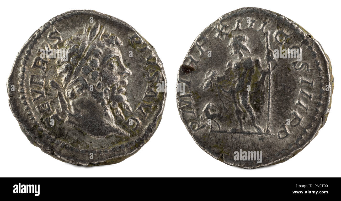 Ancient Roman silver denarius coin of Emperor Septimius Severus Stock ...