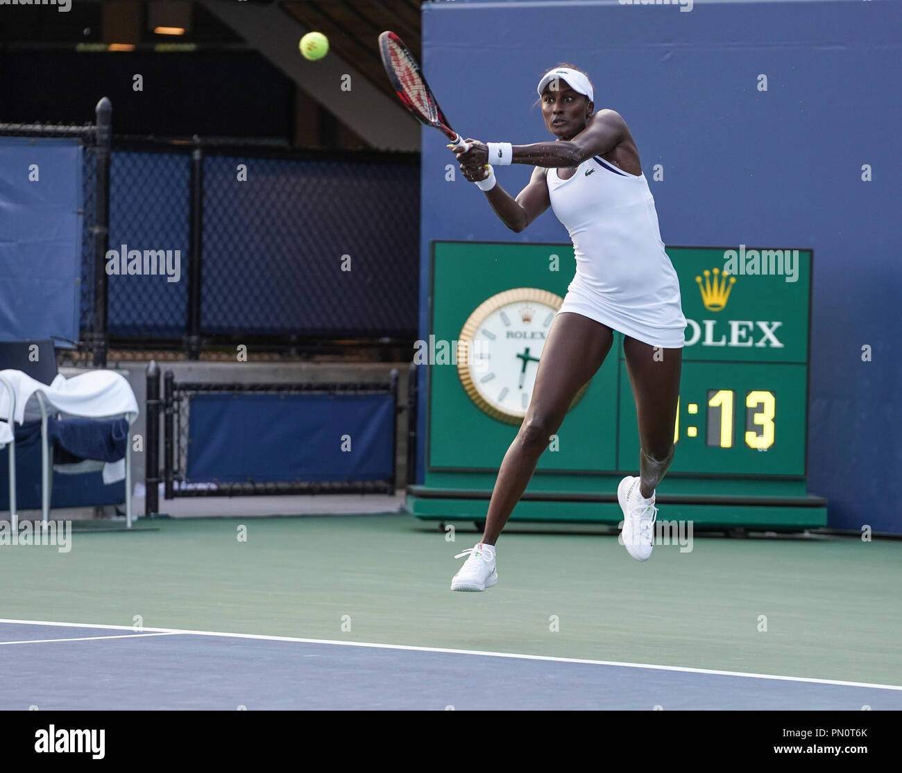 New York, NY - August 27, 2018: Asia Muhammad of USA returns ball ...