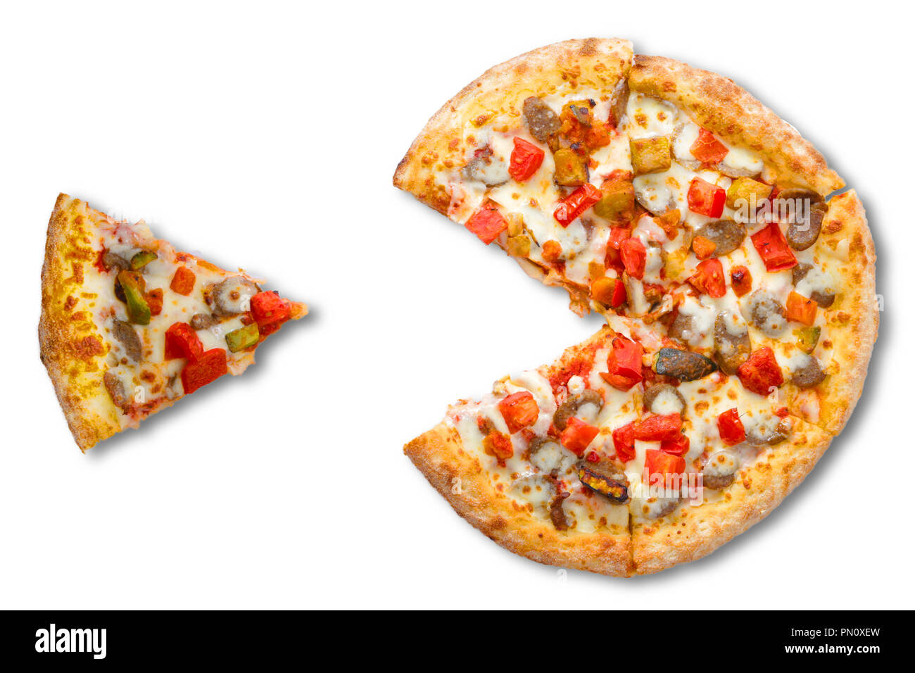 Pizza slice top view isolated on white background Stock Photo - Alamy