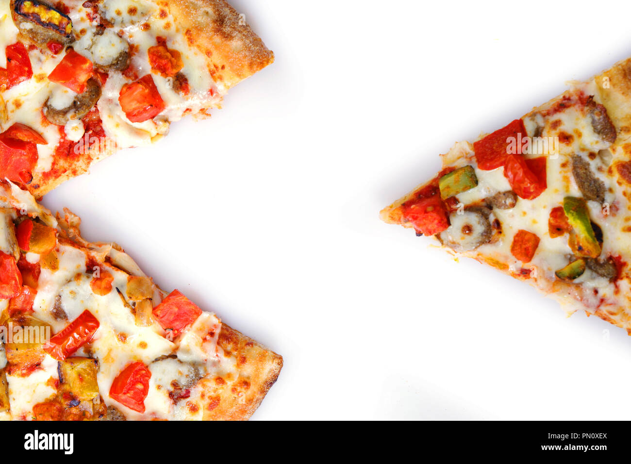 Pizza slice top view isolated on white background Stock Photo - Alamy