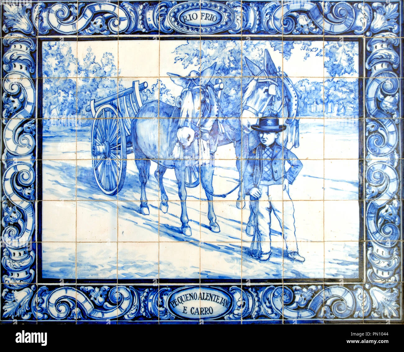 Traditional tiles at the Pinhal Novo railway station. Portugal Stock ...