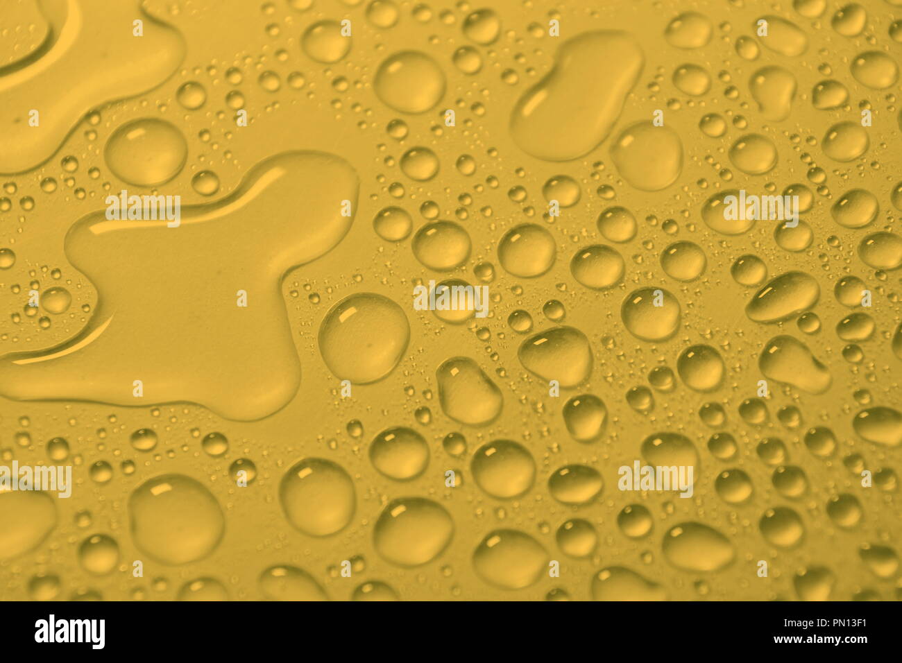 natural water drops on yellow background texture golden color Stock ...