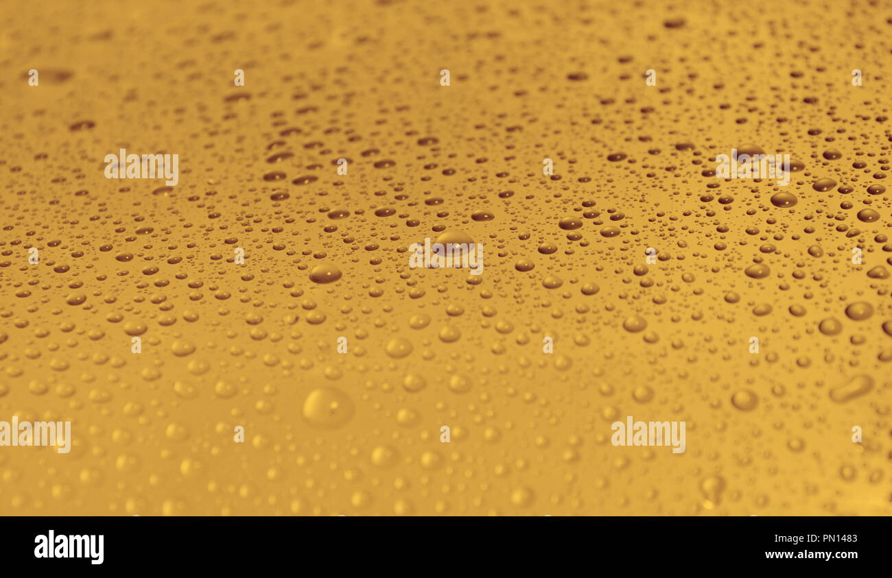 natural water drops on yellow background texture golden color Stock ...
