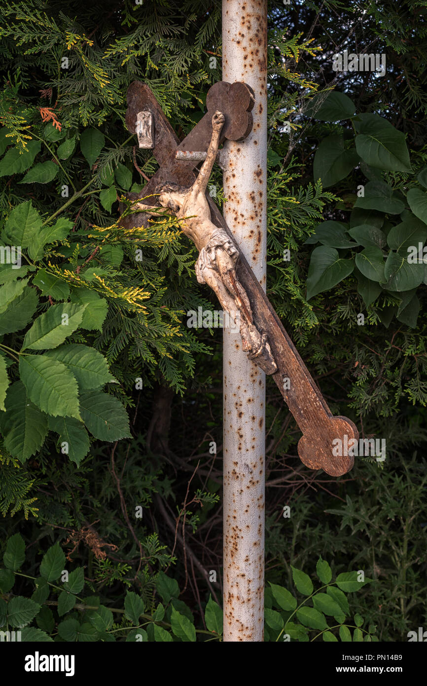 Old crucifix, Abandoned and destroyed village Stock Photo - Alamy
