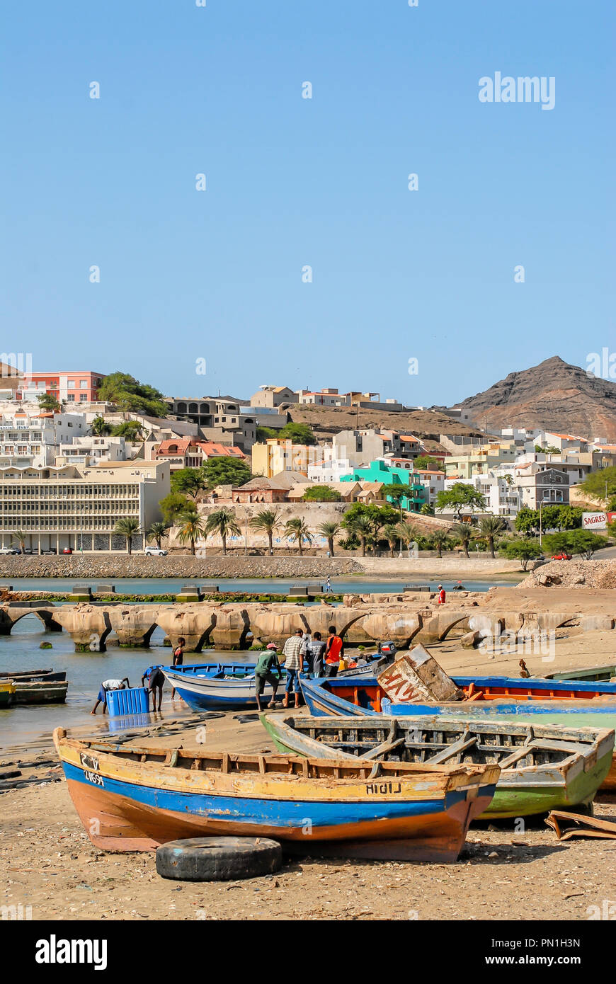 Fishing Boats in the harbour city of Mindelo the main city at Sao ...
