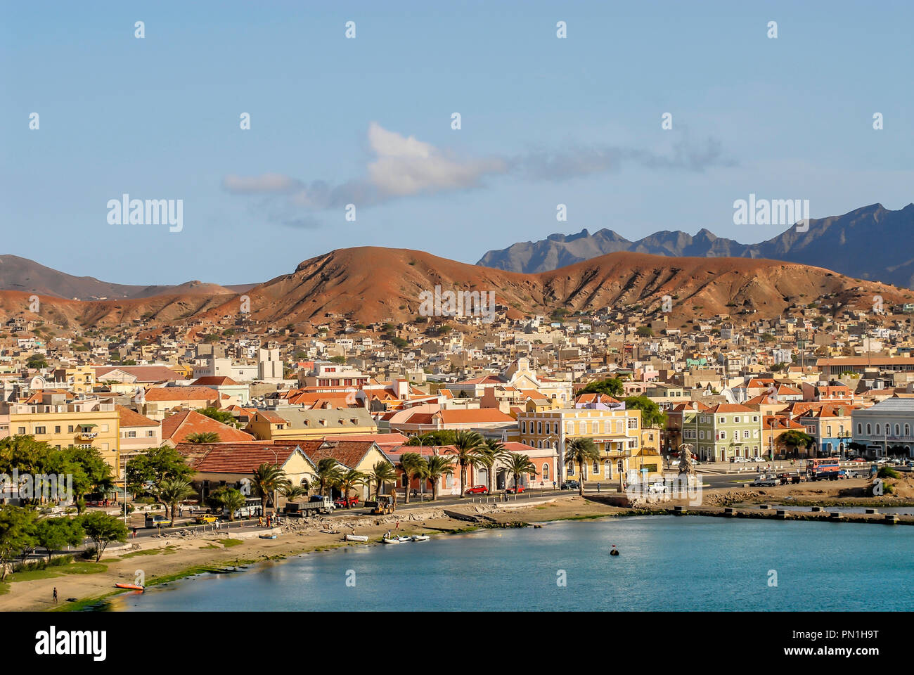 City view of Mindelo the main city at Sao Vicente Island at the Cape ...