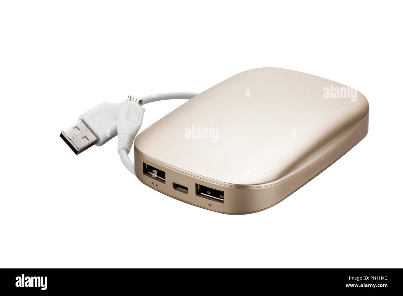 Powerful external battery with USB wire isolated on white background ...