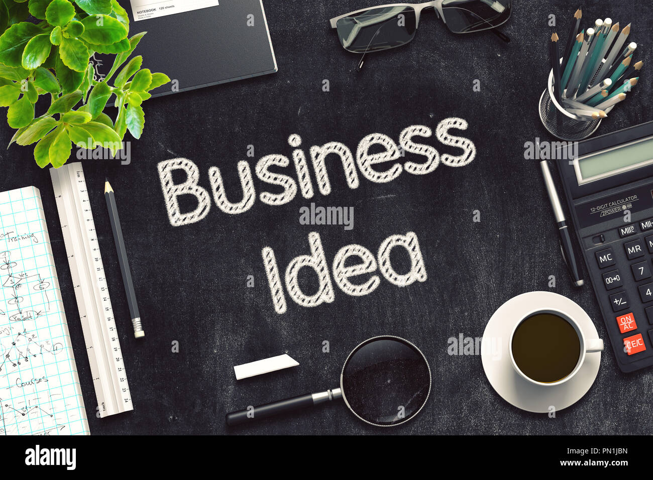 Business Idea Handwritten on Black Chalkboard. 3D Rendering Stock Photo ...