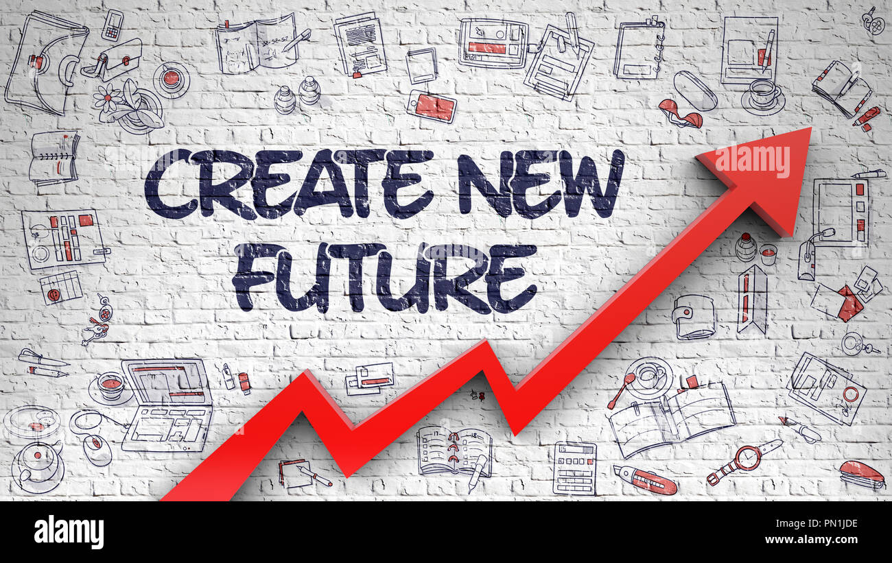 Create New Future Drawn on White Wall. 3d Stock Photo - Alamy