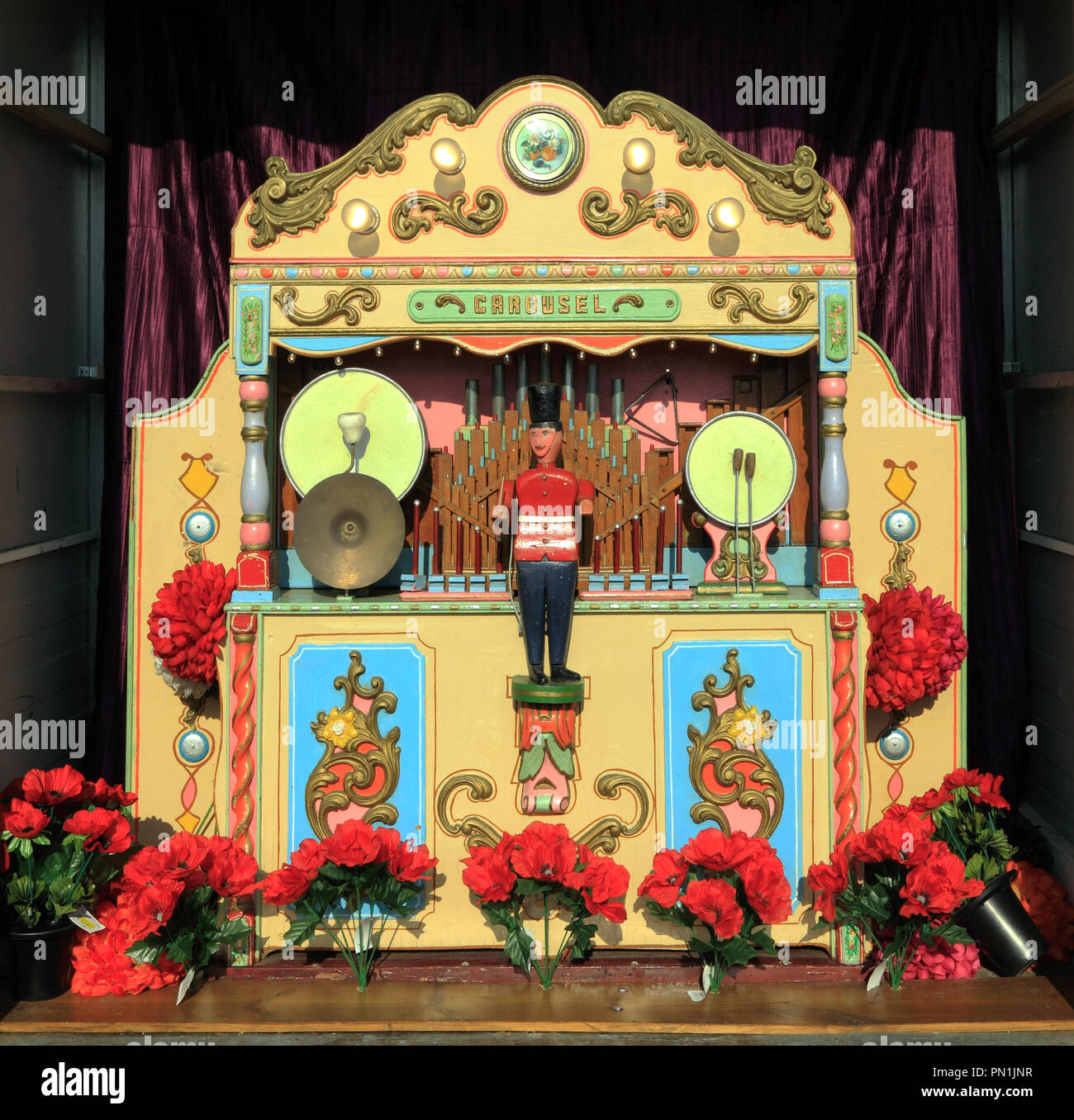 Carousel, fairground, vintage, organ, Skegness Pier, 1950s Stock Photo ...