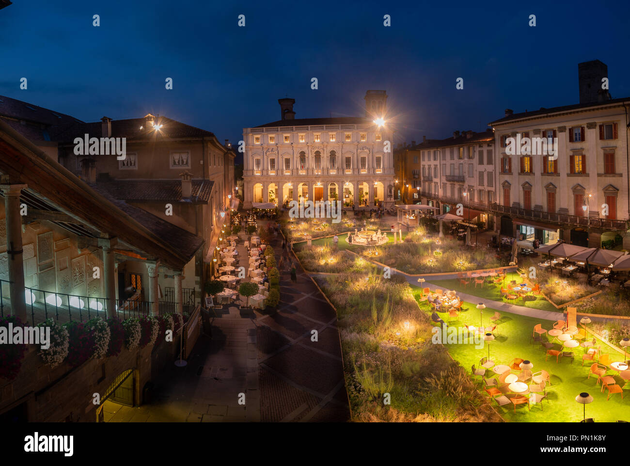 old square in bergamo with ornamental plants Stock Photo - Alamy