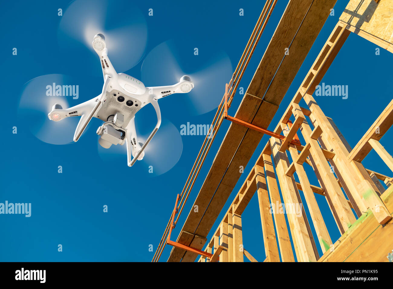 Drone Quadcopter Flying and Inspecting Construction Site Stock Photo ...