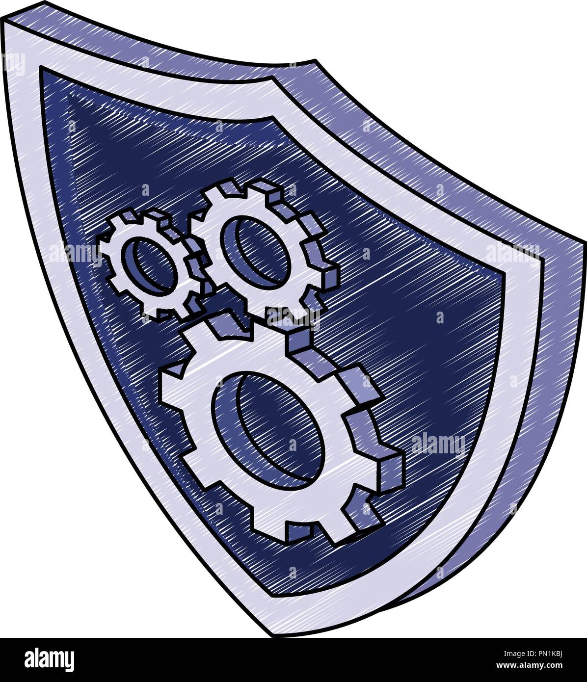 Gears on shield isometric scribble Stock Vector Image & Art - Alamy