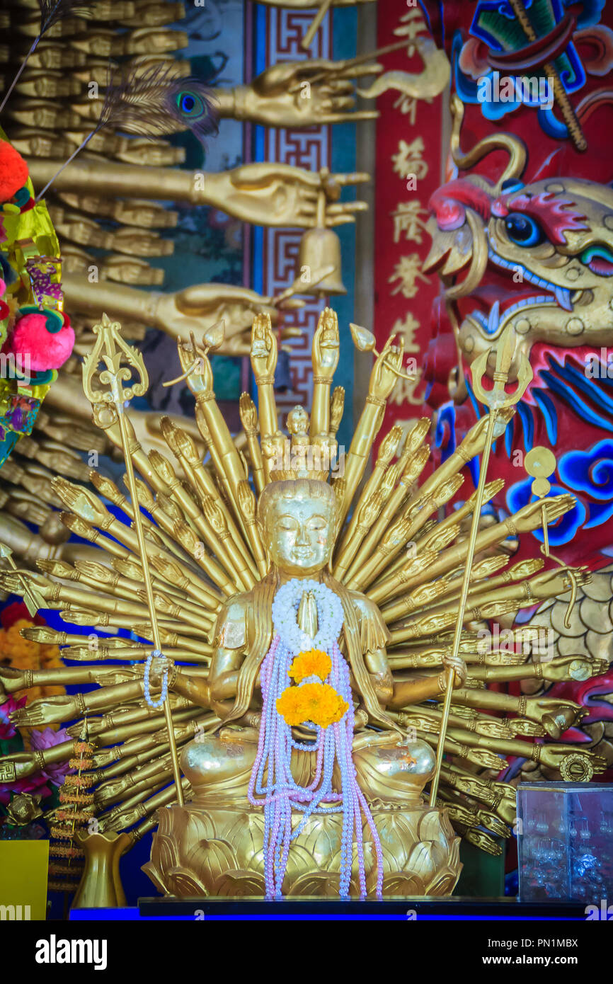 Golden statue of Guan Yin with 1000 hands. Guanyin or Guan Yin is an ...