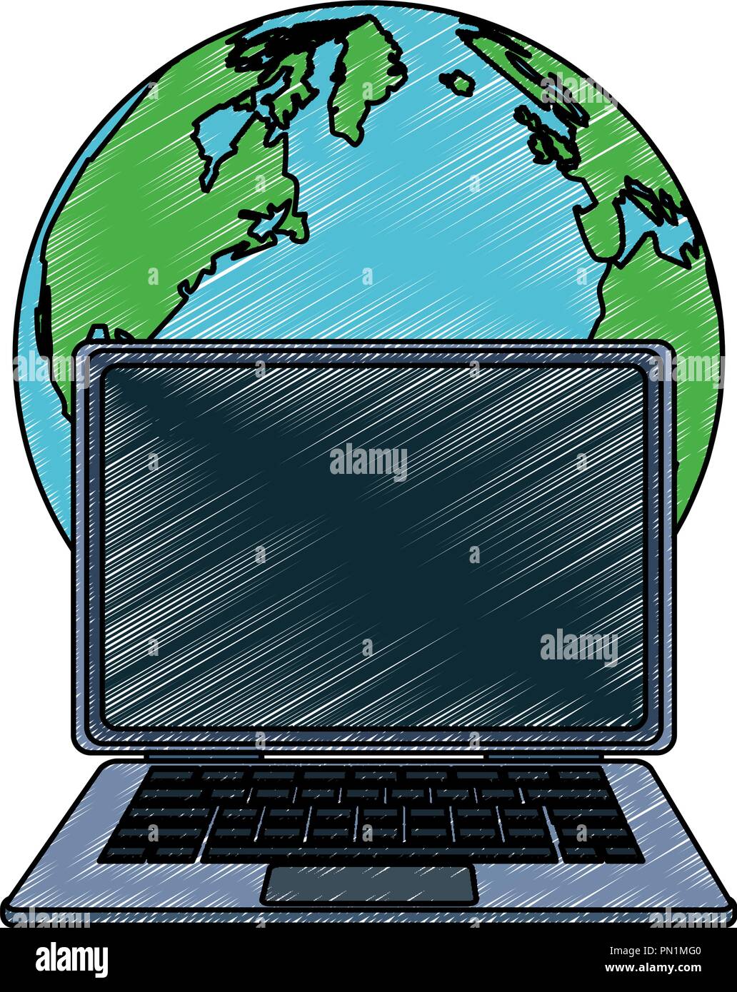 World and laptop scribble Stock Vector Image & Art - Alamy