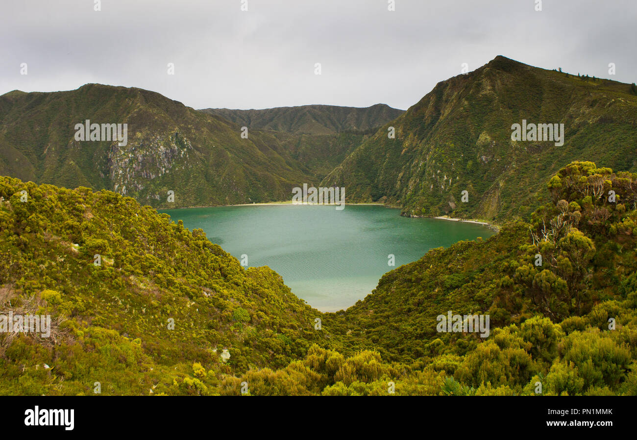 Lake on a Volcanic Island on an overcast day Stock Photo - Alamy