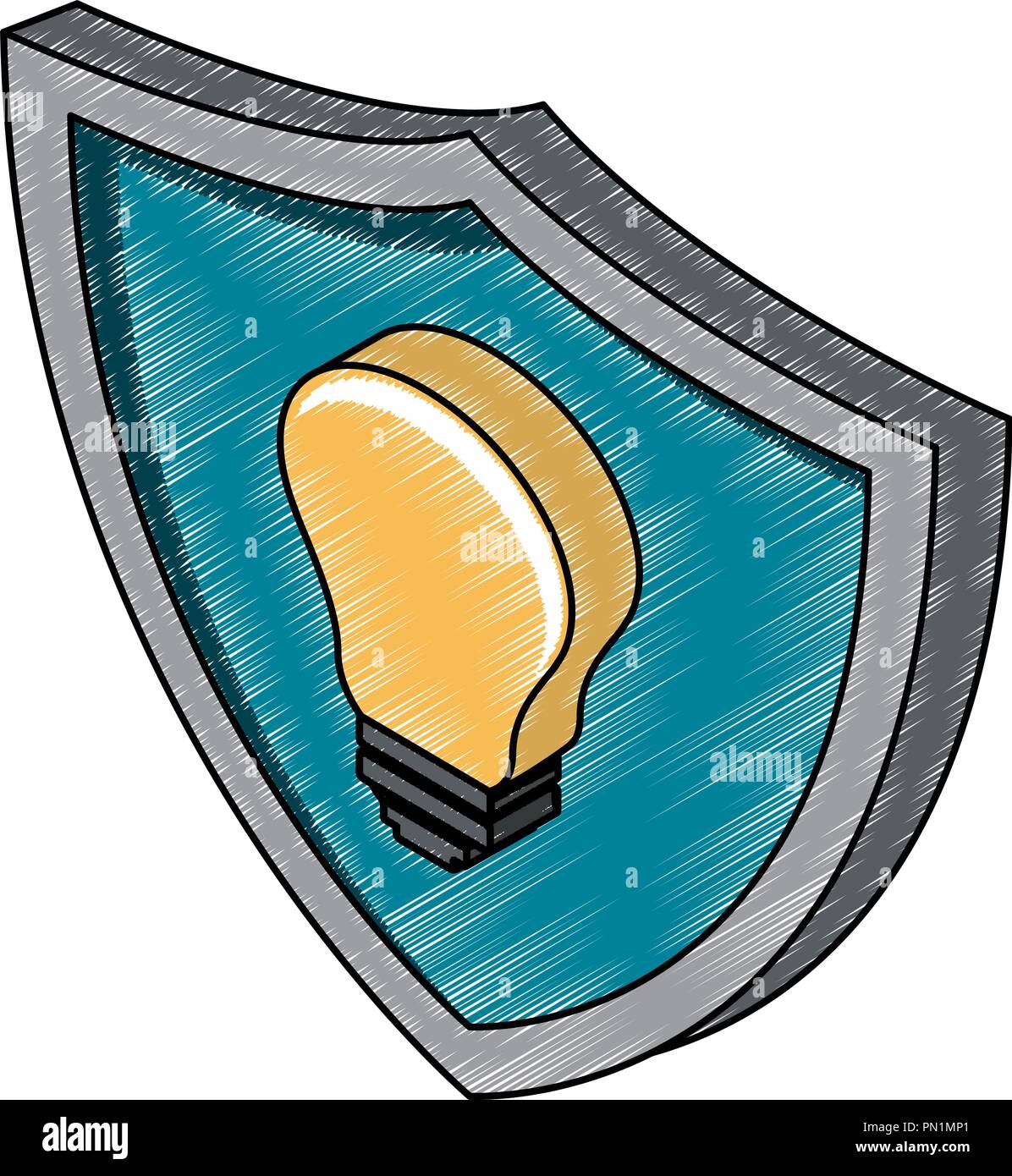 Bulb on shield isometric symbol scribble Stock Vector Image & Art - Alamy