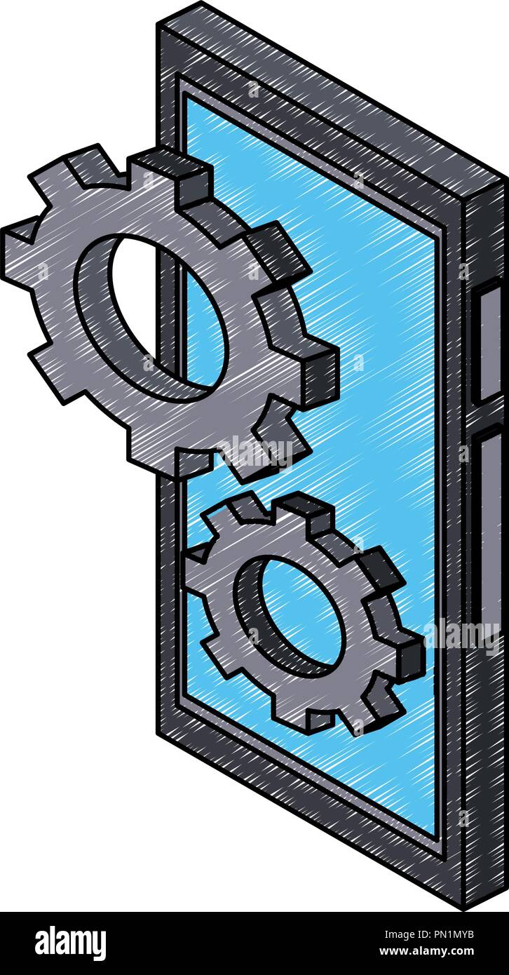 Gears on smartphone isometric symbol scribble Stock Vector Image & Art ...