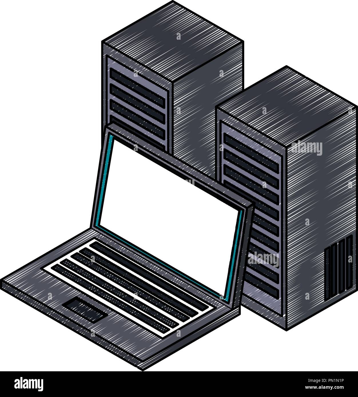 Laptop and servers isometric scribble Stock Vector Image & Art - Alamy