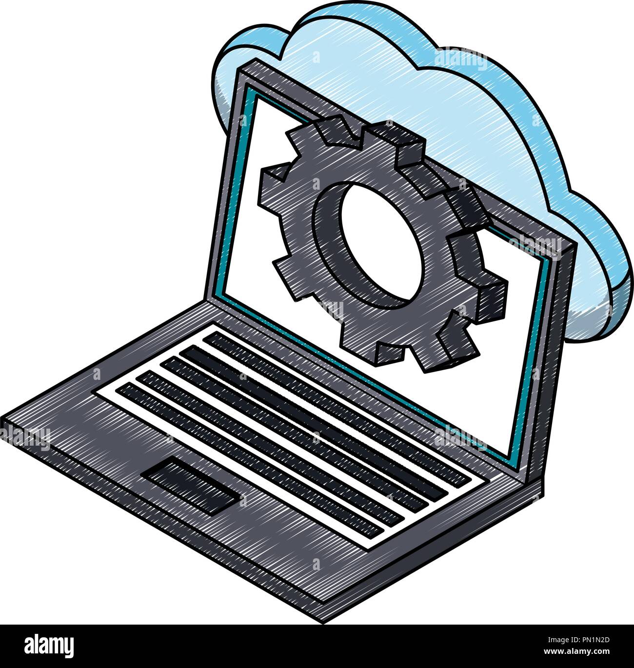 Laptop with cloud computing isometric scribble Stock Vector Image & Art ...