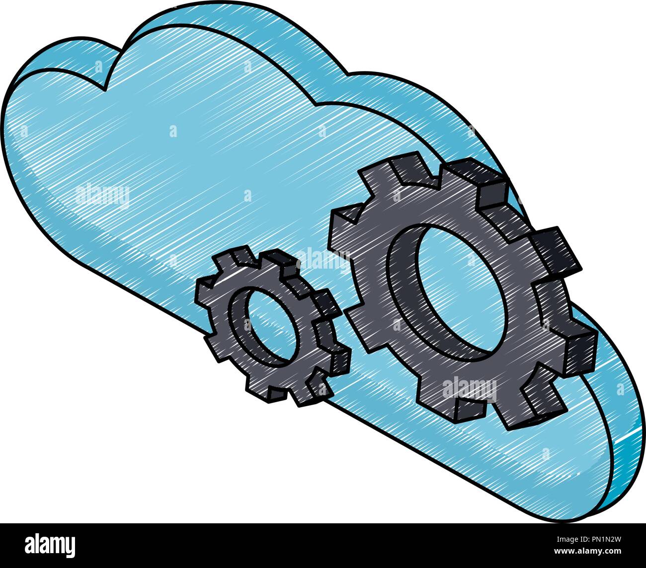 Cloud computing and gears isometric symbol scribble Stock Vector Image & Art - Alamy