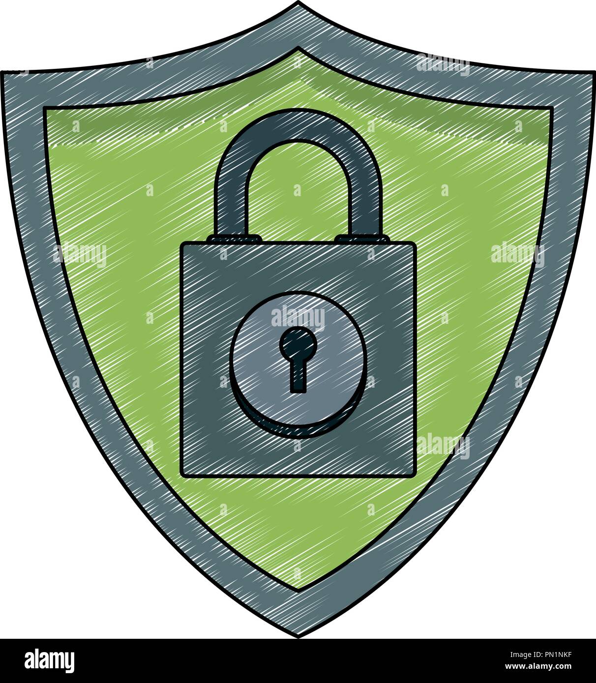 Padlock on shield emblem scribble Stock Vector Image & Art - Alamy