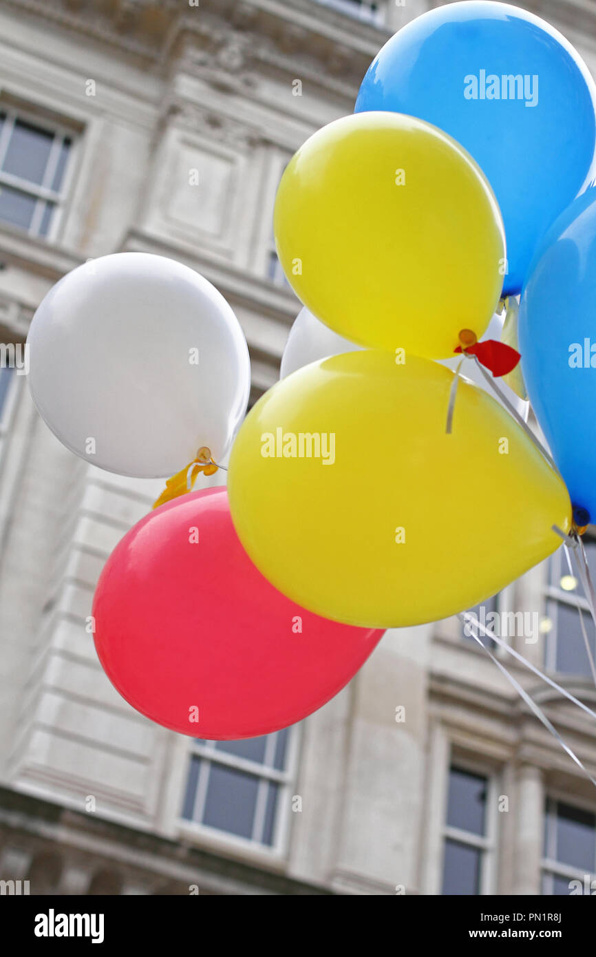 Colourful Latex Ballons Filled With Helium at Street Stock Photo - Alamy