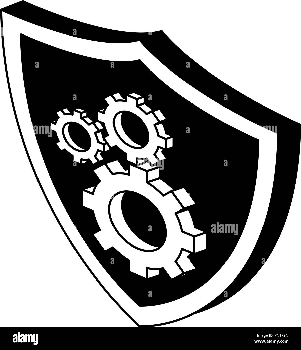 Gears on shield isometric in black and white Stock Vector Image & Art ...