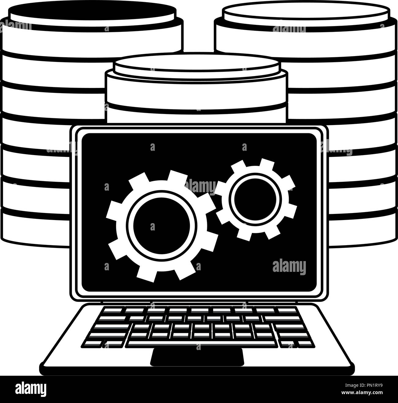Laptop with cloud computing in black and white Stock Vector Image & Art ...