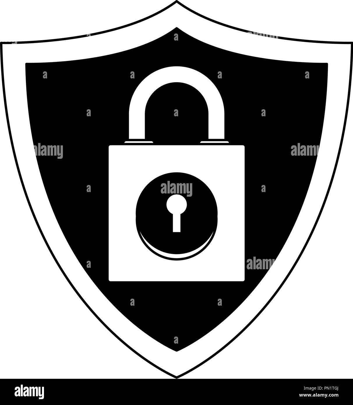 Padlock on shield emblem in black and white Stock Vector Image & Art ...