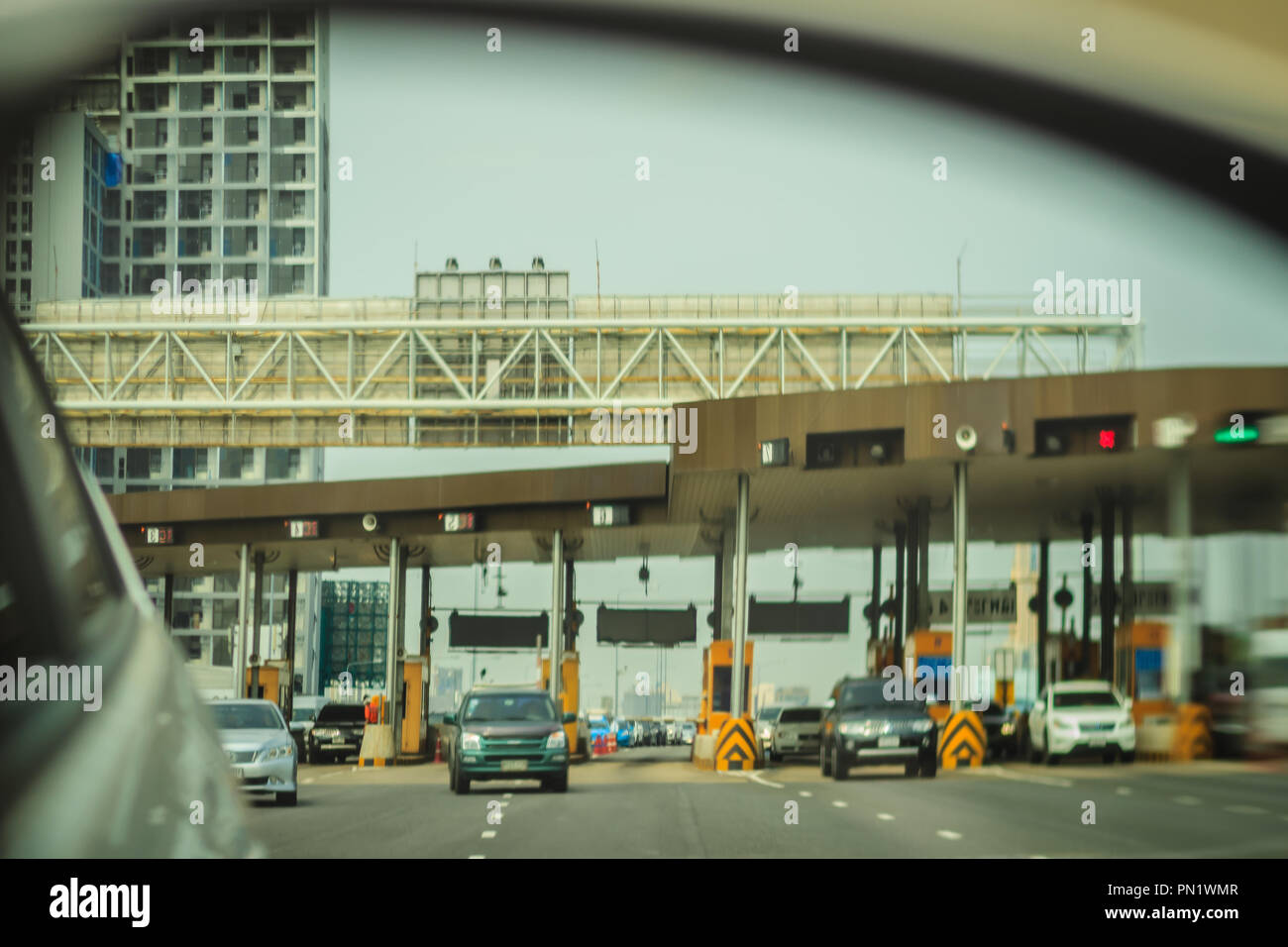 Bangkok, Thailand - May 23, 2017: The cars were queued on express way ...