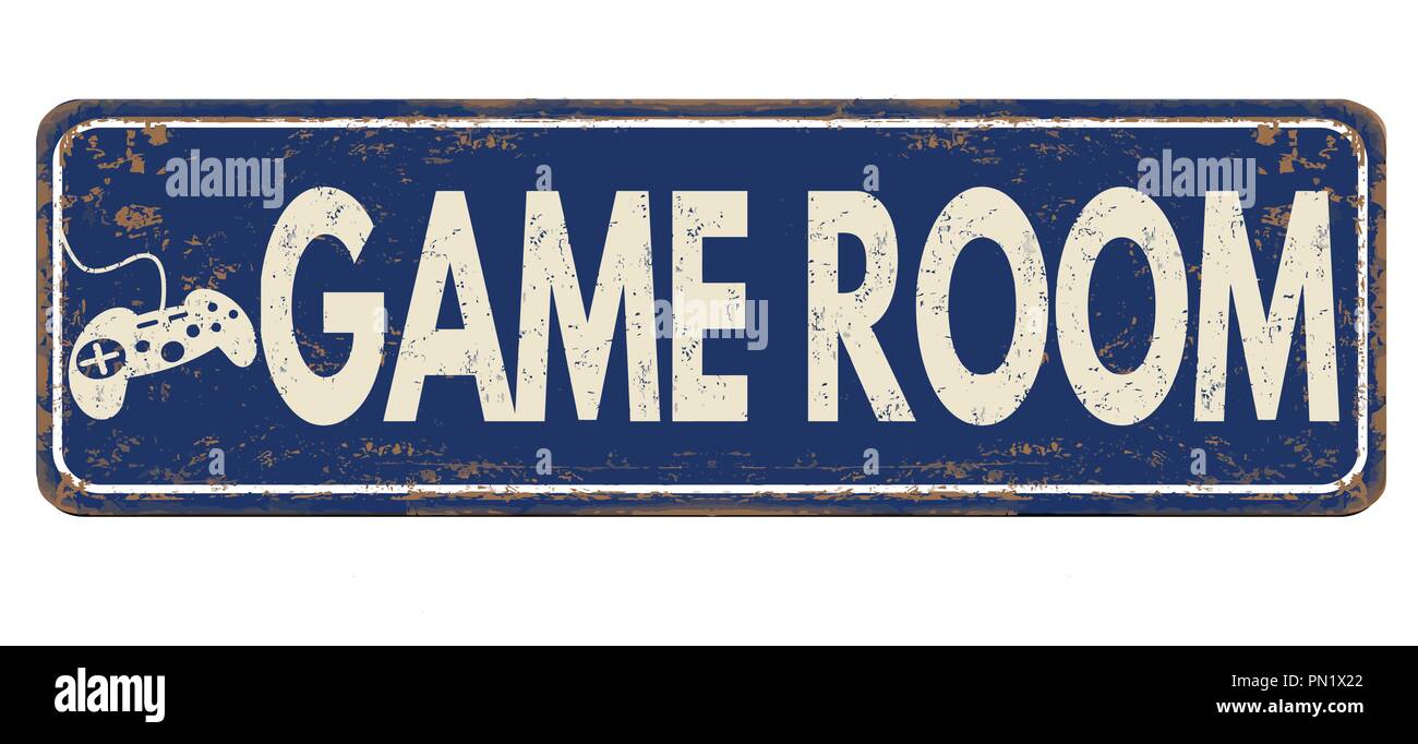 Game room vintage rusty metal sign on a white background, vector ...